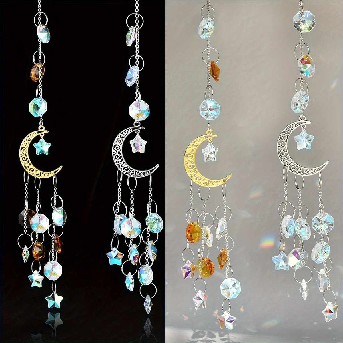 Crystal Suncatcher, Moon Crystal Rainbow Prism Moon Sun Catcher, Window ...