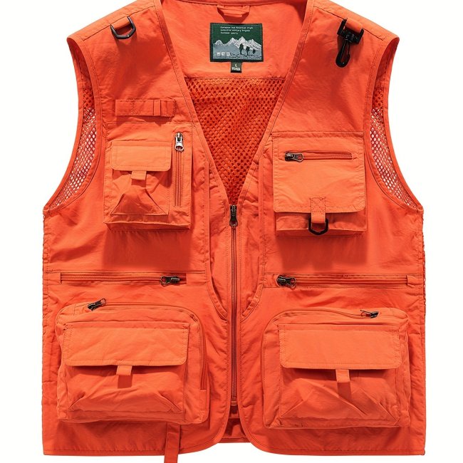 Breathable Mesh Zip Up Cargo Vest For Men - Perfect For Fishing, Hiking ...