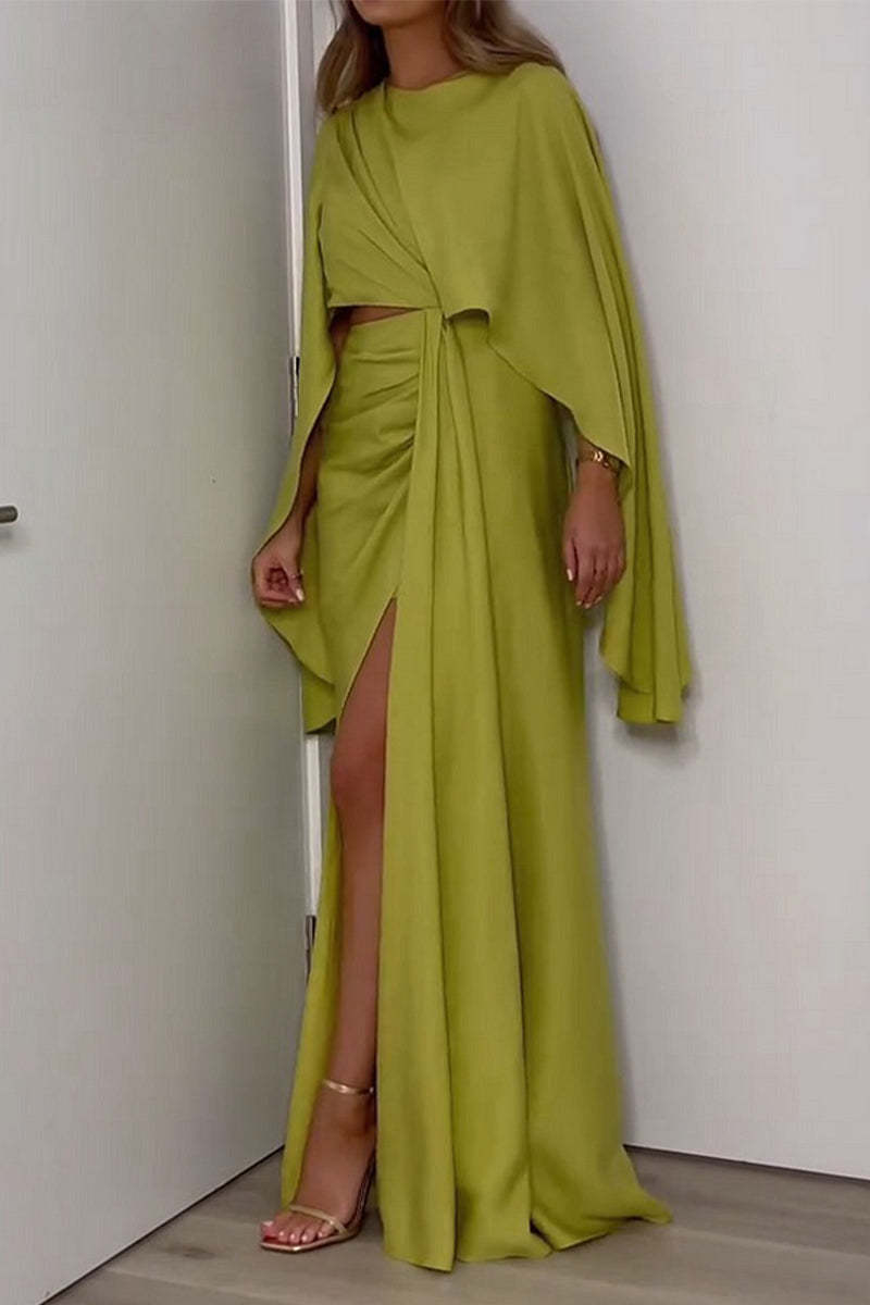 Casual Solid Color Hollow Out Slit Ruched Irregular O Neck Irregular ...