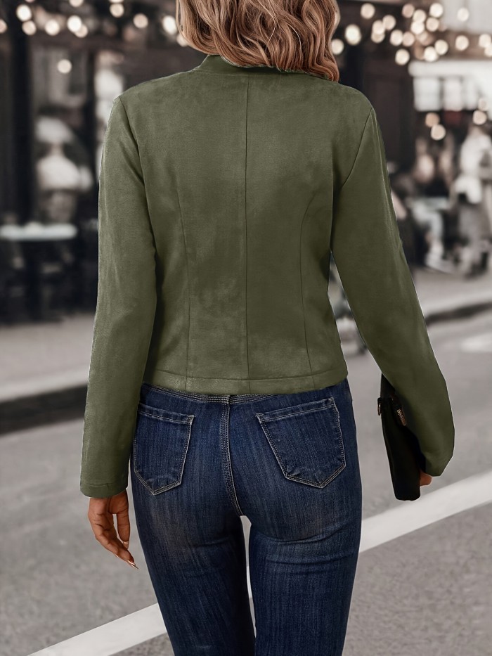 Button Front Solid Color Jacket, Elegant Long Sleeve Jacket For Fall ...