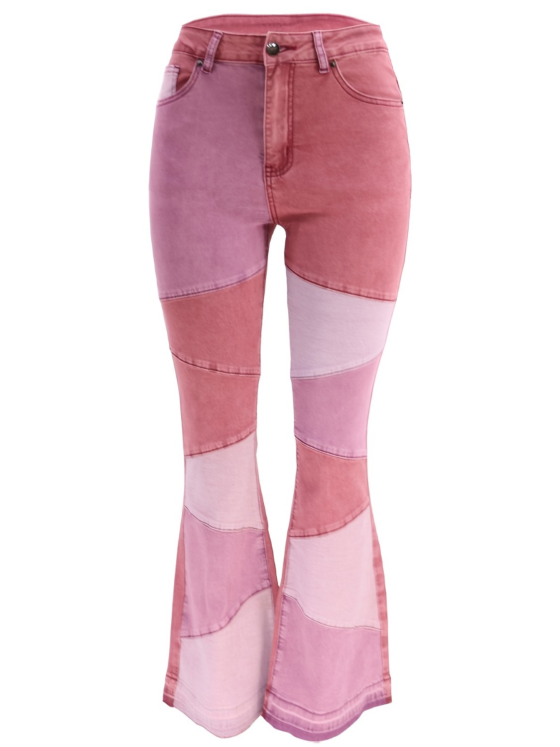High Rise Colorblock Bell Bottom Wide Legs Flare Jeans, High Waist ...