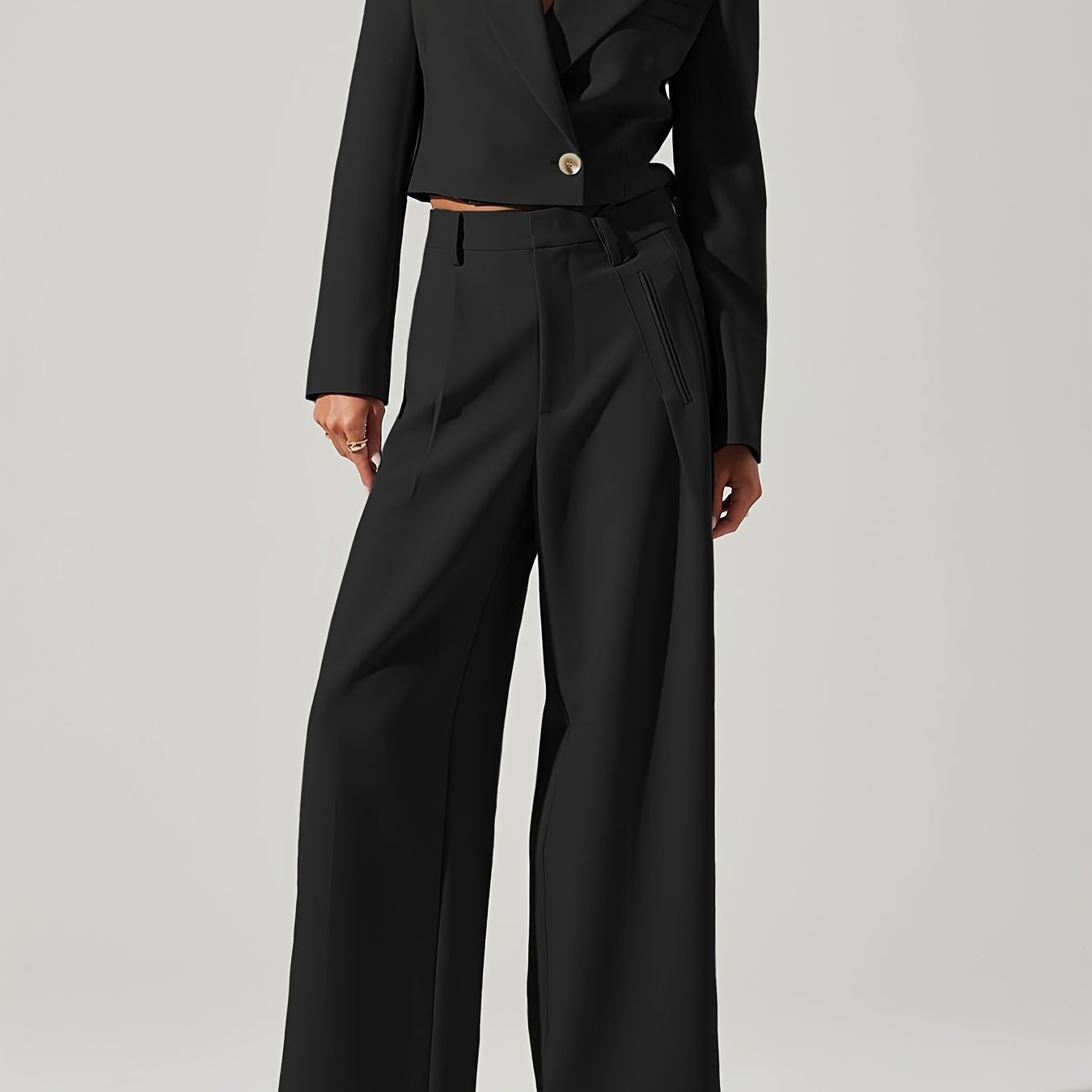 Womens Cropped Blazer 2 Piece Outfits Business Casual Blazer Jacket And ...