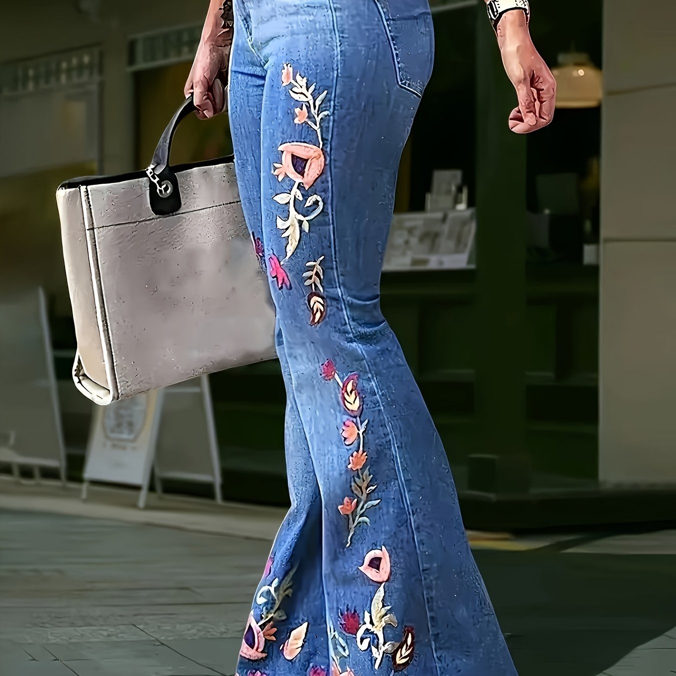 Women's Fashion Embroidered Denim Bell Bottoms