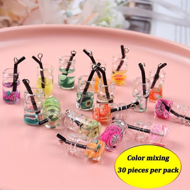 30pcs Vibrant 3D Resin Drop Charms - Colorful Imitation Pearl and Fruit ...