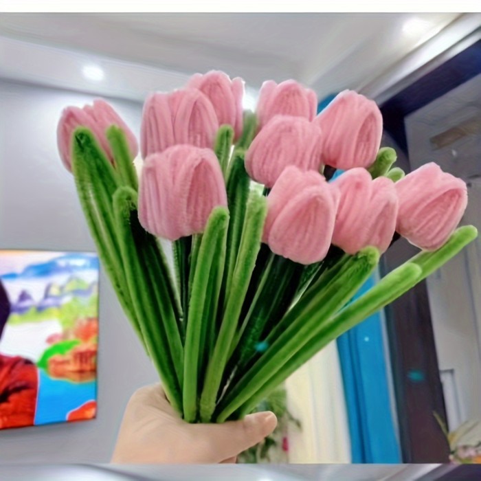 Handcrafted Crochet Tulip Bouquet - Nylon, Perfect for Holiday Gifts ...
