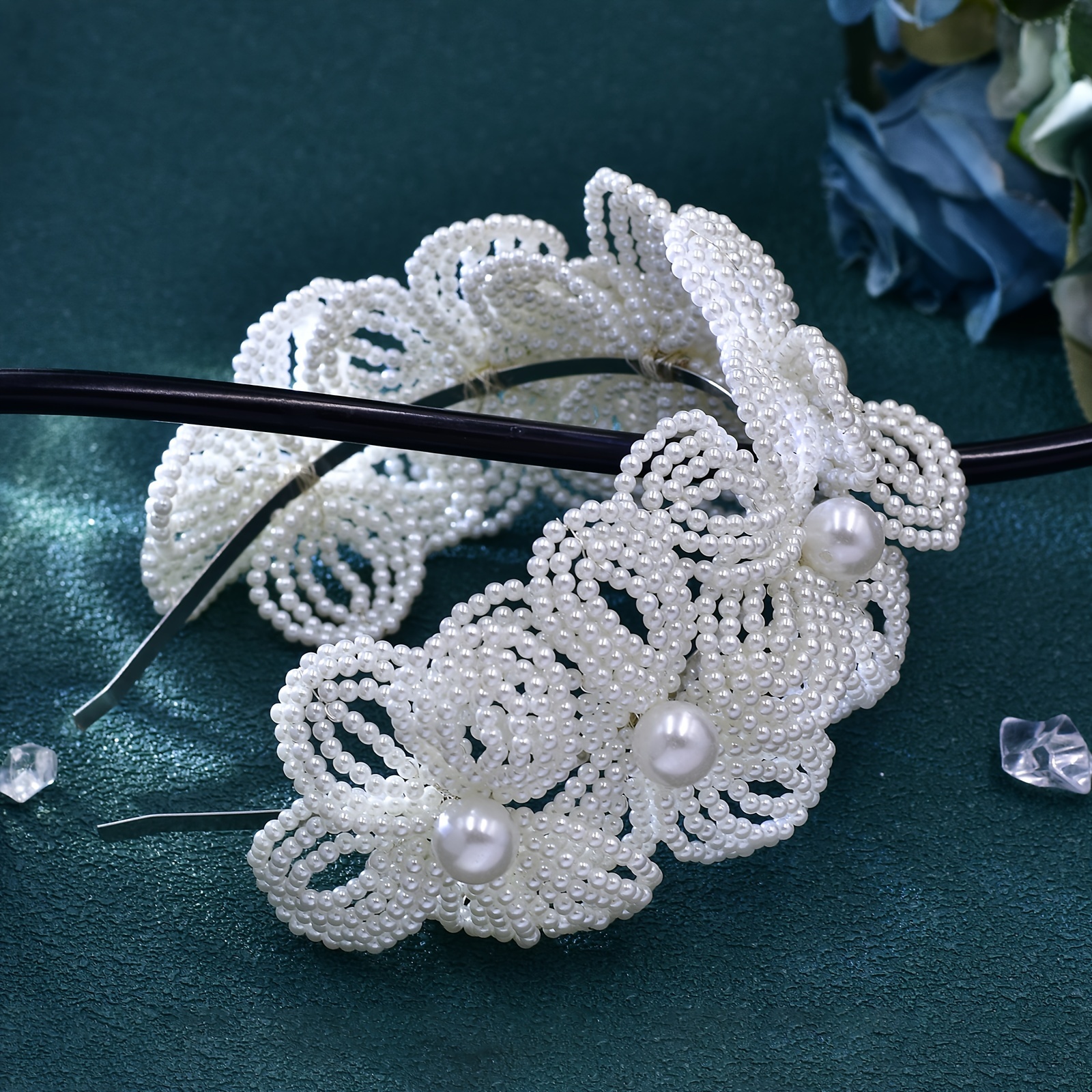 Elegant Hand-Woven Pearl & Beaded Flower Headwear - Vintage Bohemian ...