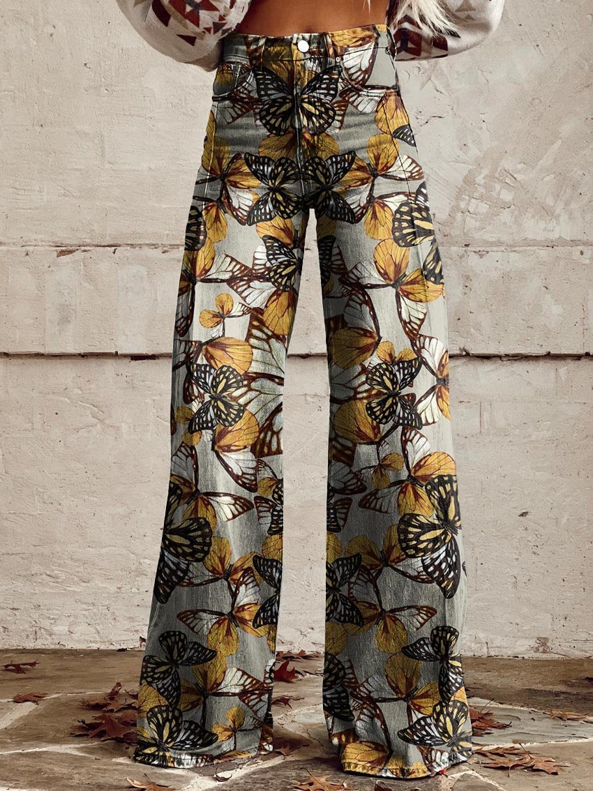 Women's Butterfly Wings Print Casual Wide Leg Pants