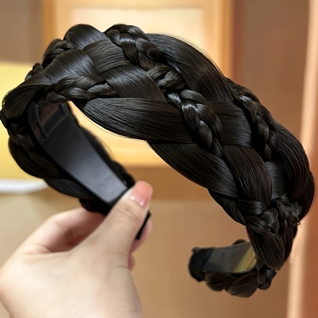 Chic Women's Braided Headband - 6-Strand Synthetic Hair, Wide Twist ...