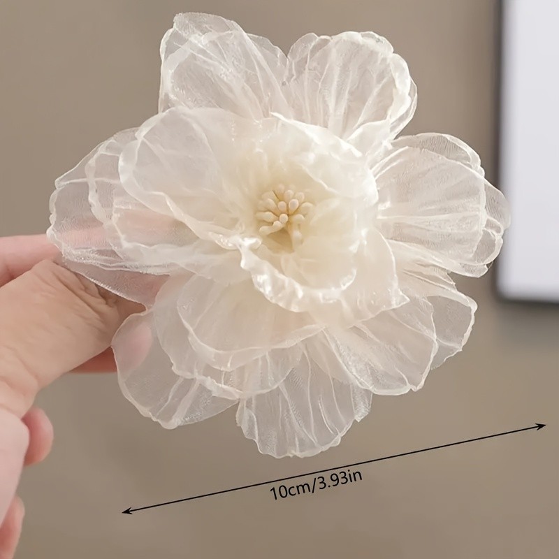 2pcs Bohemian Chic White Mesh Flower Hair Clips - Elegant Ruffled Petal ...