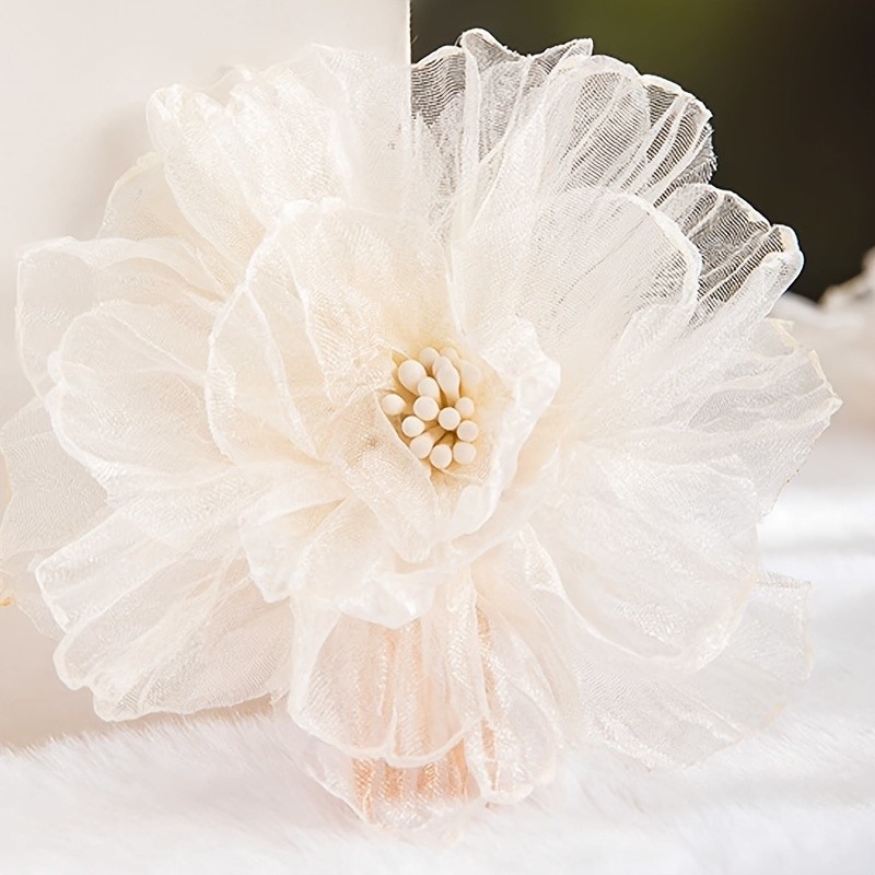 2pcs Bohemian Chic White Mesh Flower Hair Clips - Elegant Ruffled Petal ...