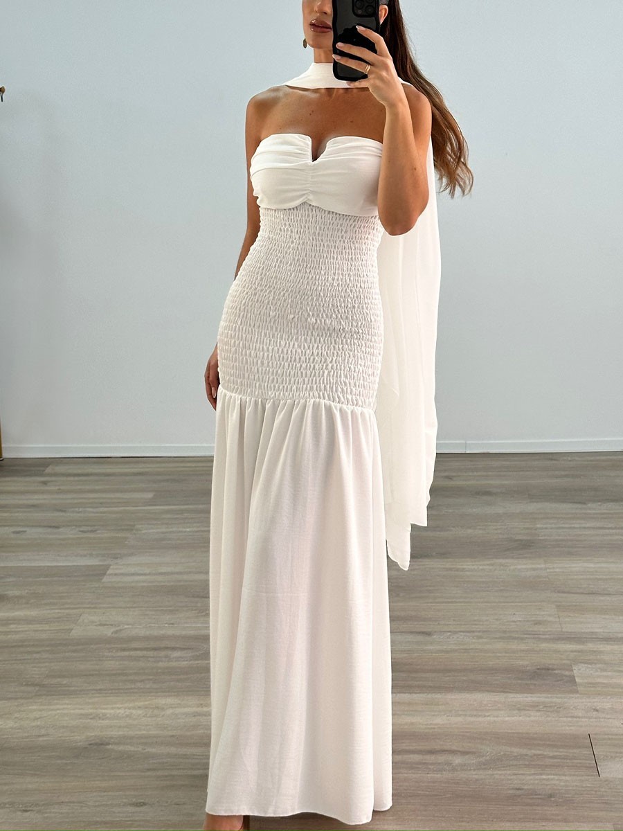 Shoulderless white dress