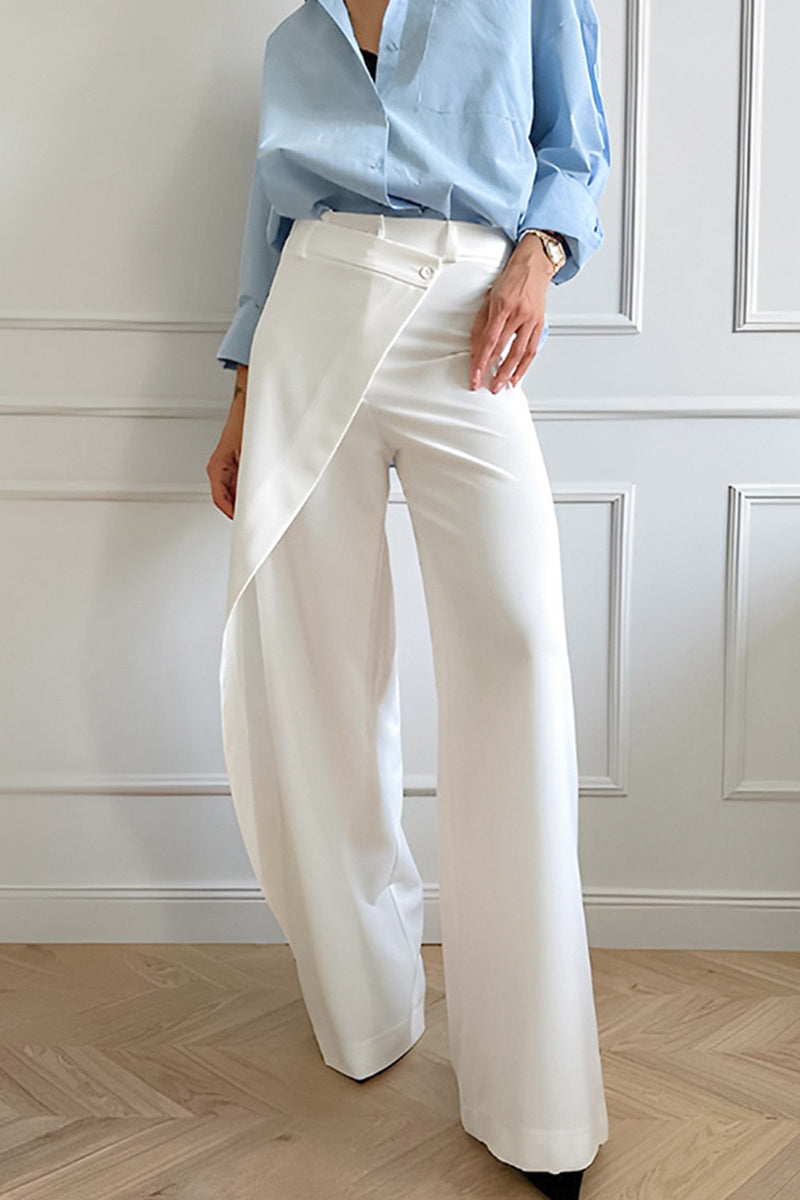 Casual Daily Solid Color Buttons Irregular High Waist Wide Leg Solid ...