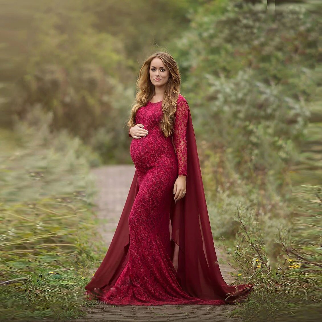 Long Tail Lace Maternity Dresses for Photo Shoot Sexy Pregnancy Maxi ...