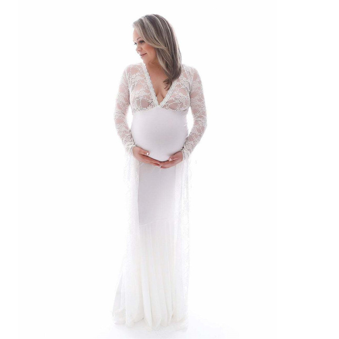 White Sexy Maternity Dress For Photo Shoot Lace Fancy Pregnancy Dress ...