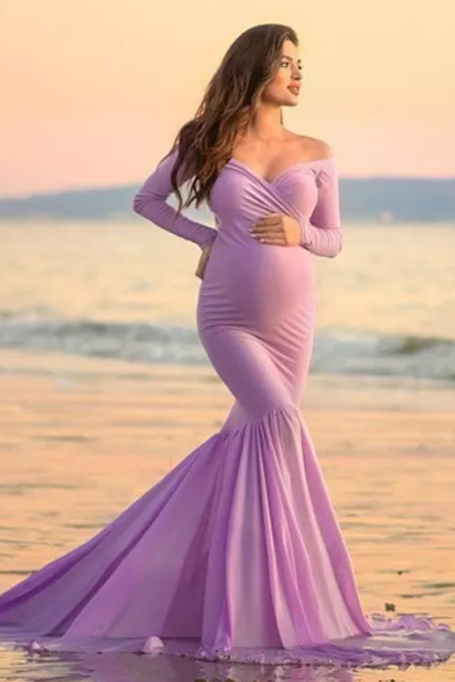 Maternity Dresses for Photo Shoot Elegence Long Shoulderless Dress for ...