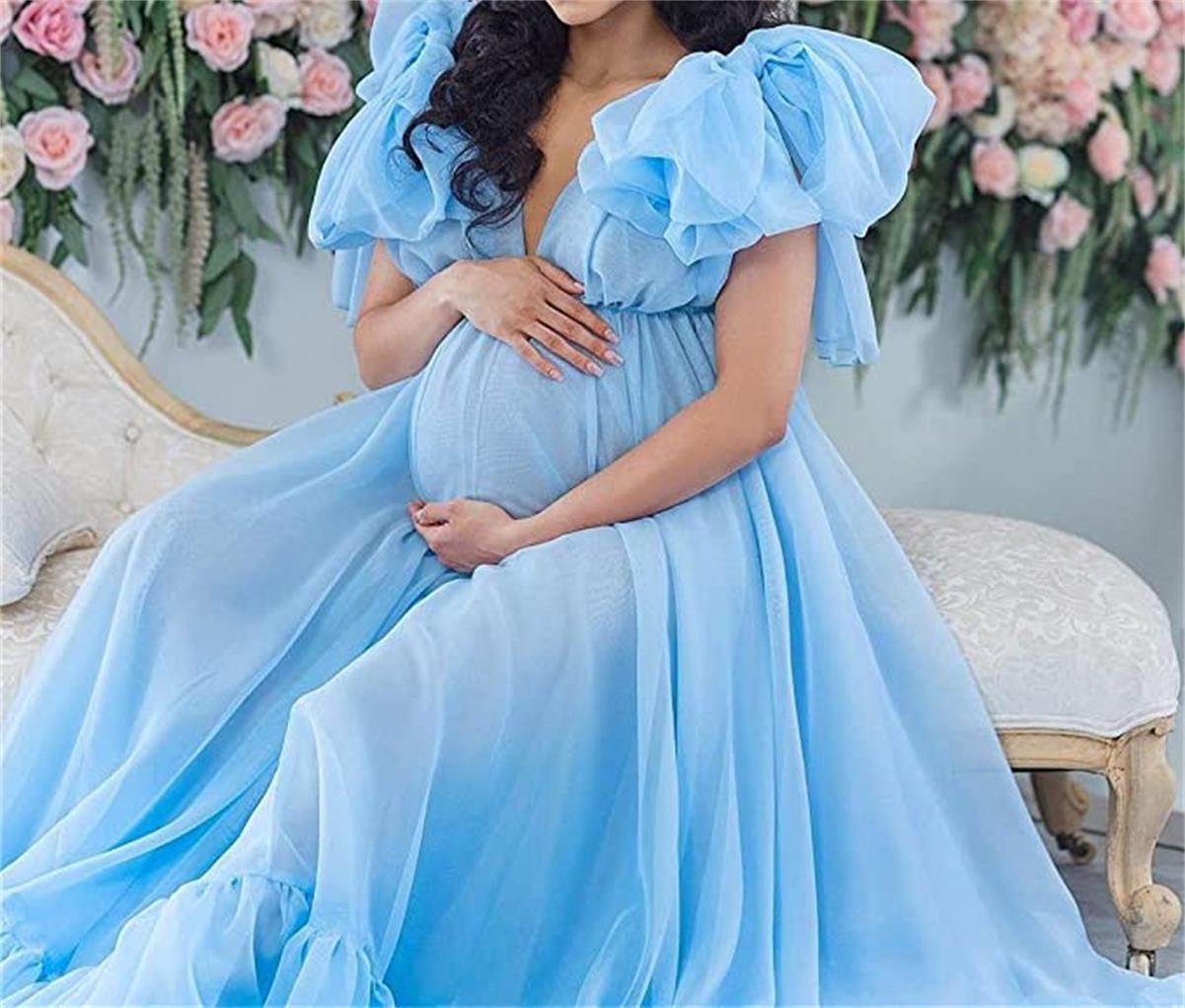 Chiffon Maternity Photography Blue Long Dresses oyal blue maternity dress