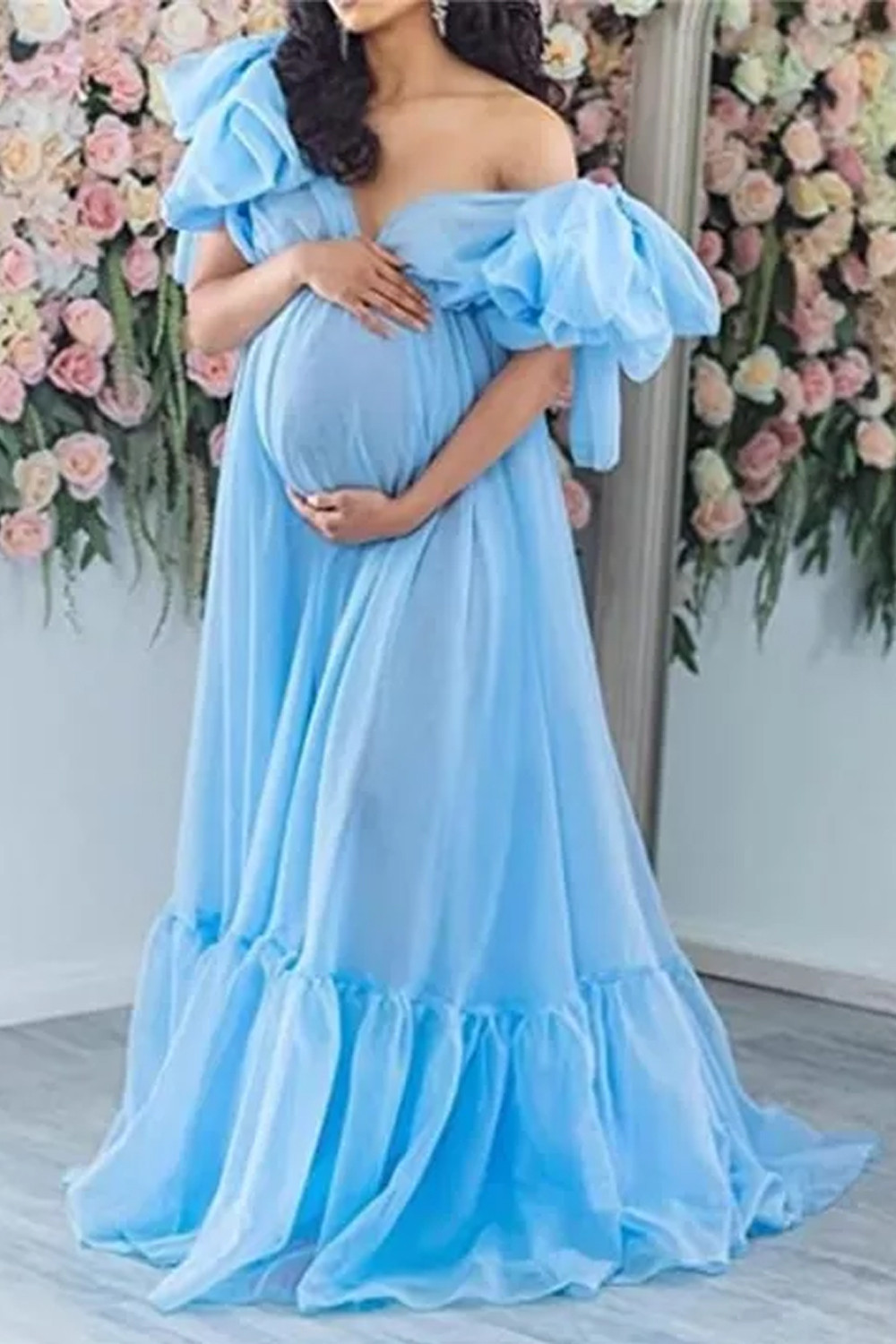 Chiffon Maternity Photography Blue Long Dresses oyal blue maternity dress