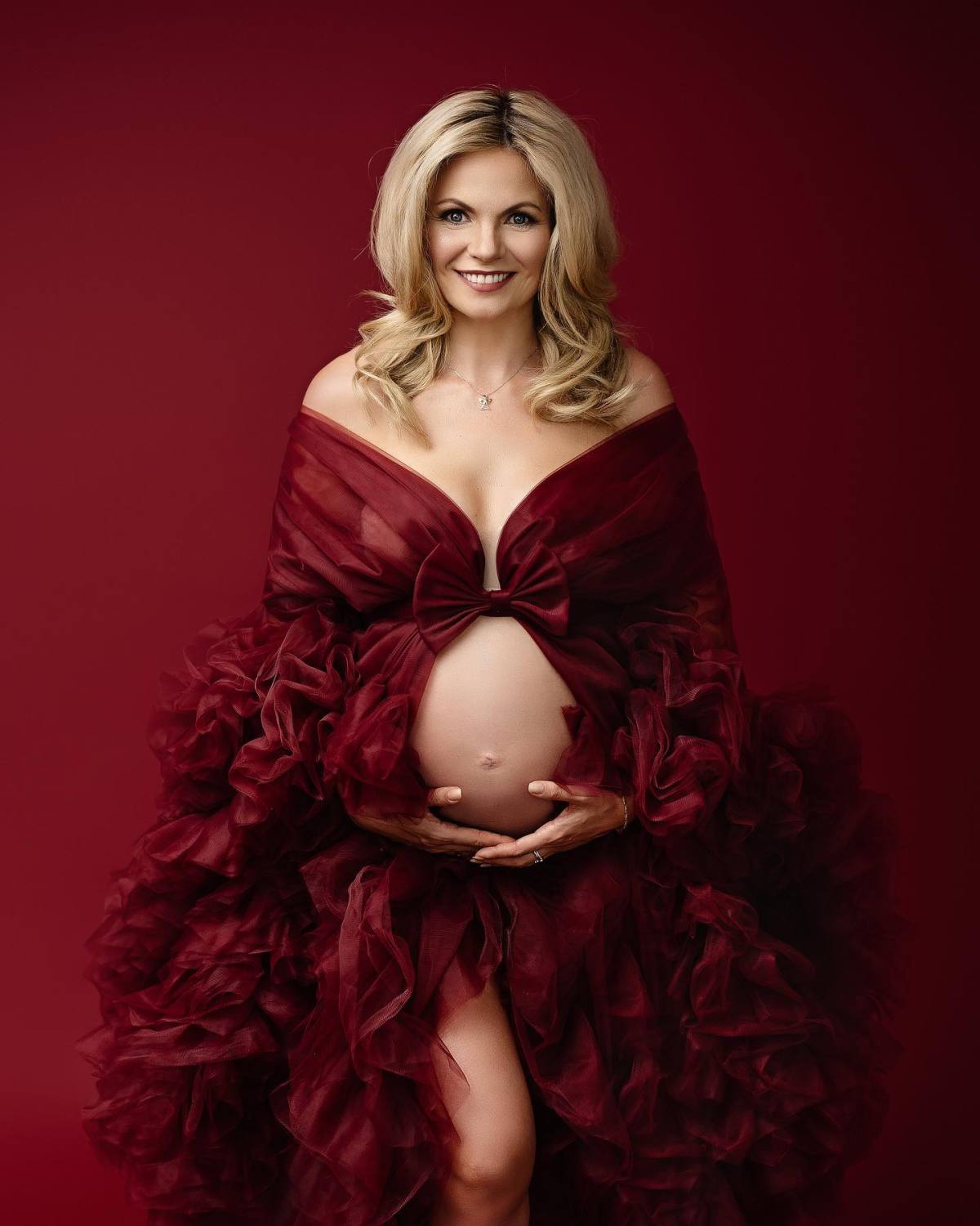 Puffy Tulle Maternity Gown For Photo Shoot Ruffled Sheer Tulle