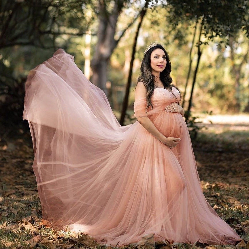 Pregnant Womens Maternity Off Shoulder Maxi Dress Chiffon Flowy ...