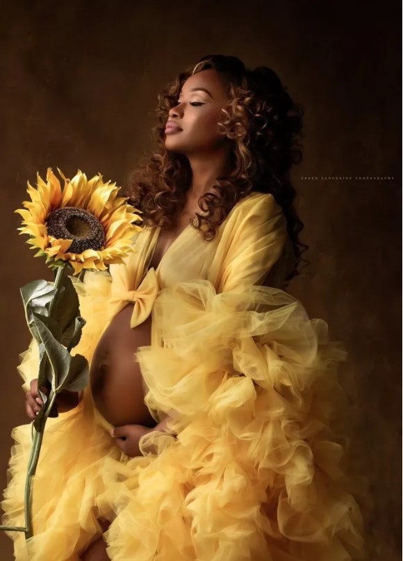 Puffy Tulle Maternity Gown For Photo Shoot Ruffled Sheer Tulle