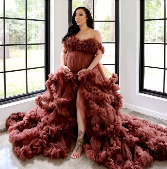 Fashion Ruffles Tulle Maternity Dress Pregnancy Photo Shoot Gowns For