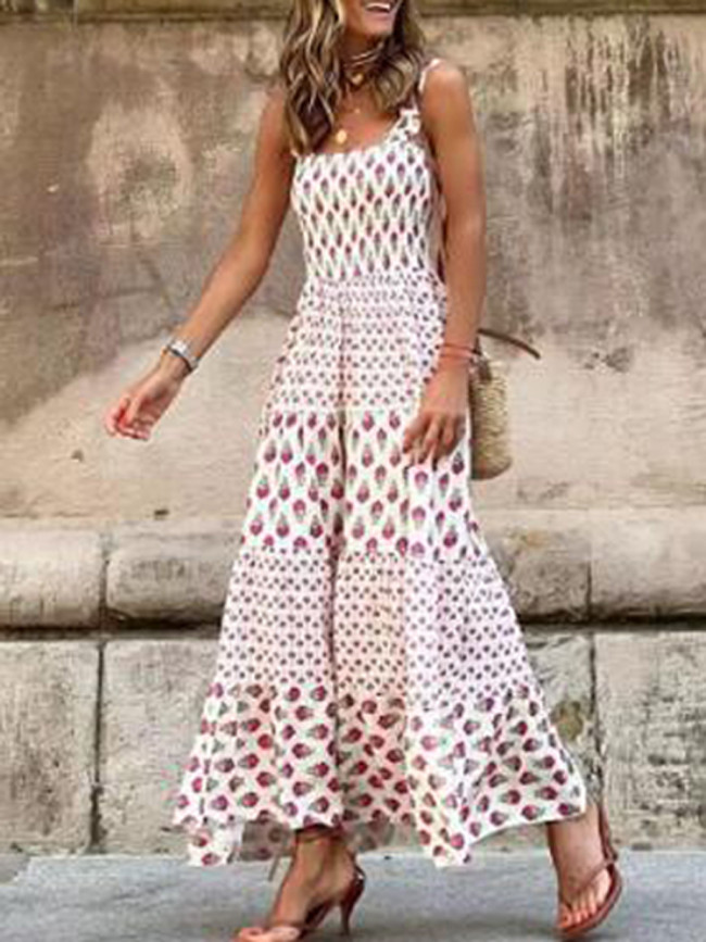 Elegant Casual Loose Vintage Striped Print Patchwork Maxi Dress