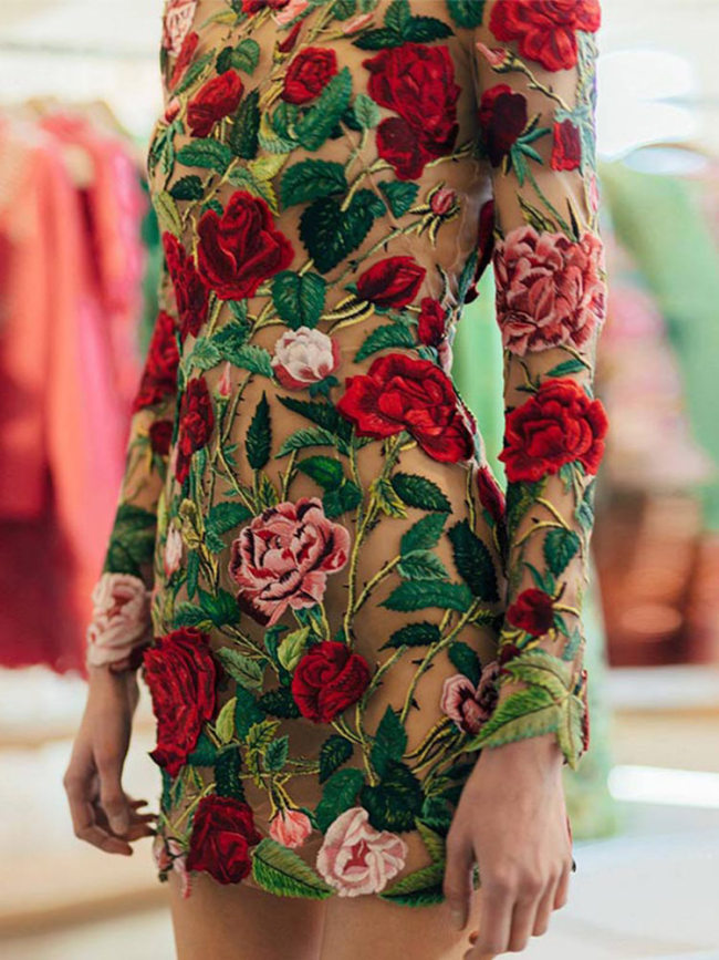 Fashion Embroidered Lace Printed Bodycon Dress
