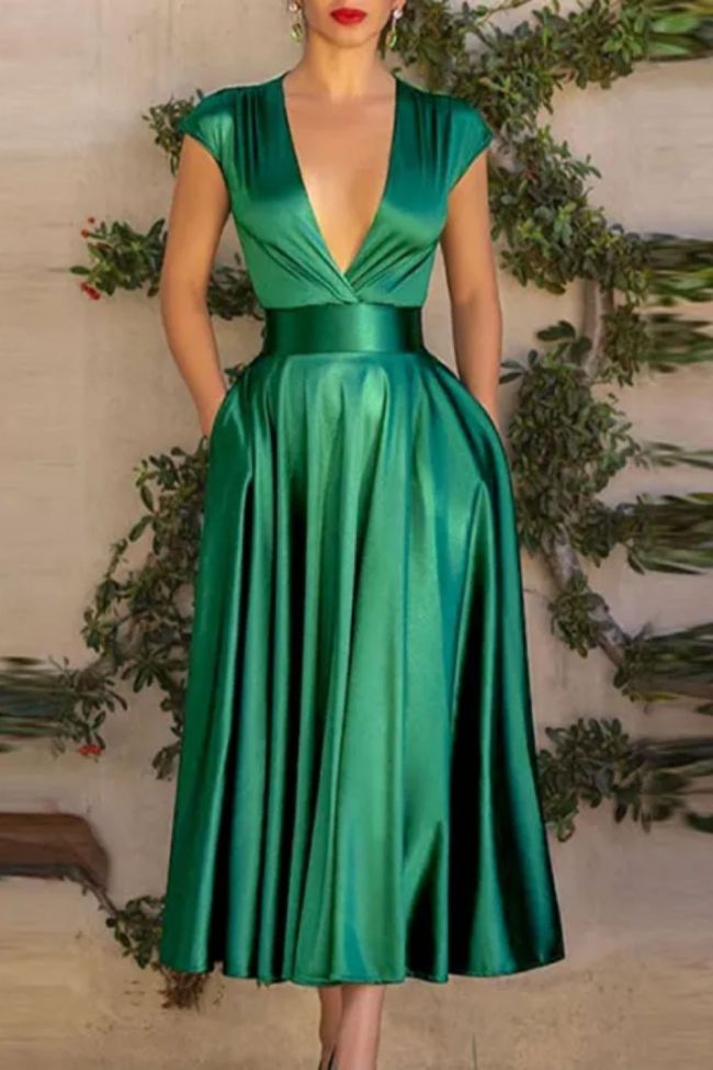 Vintage Sexy Deep V Neck Elegant Party Dress