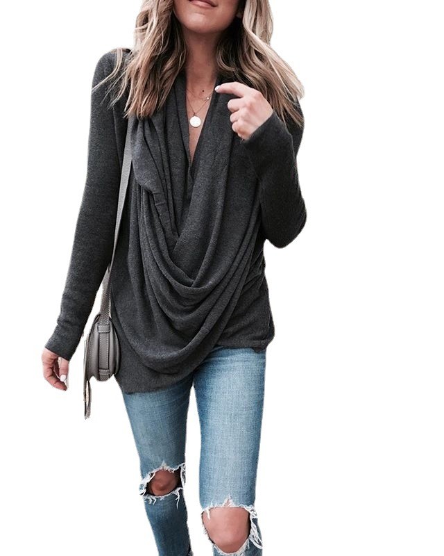 Women Sexy Vintage Big Large V Neck Loose Casual Blouse