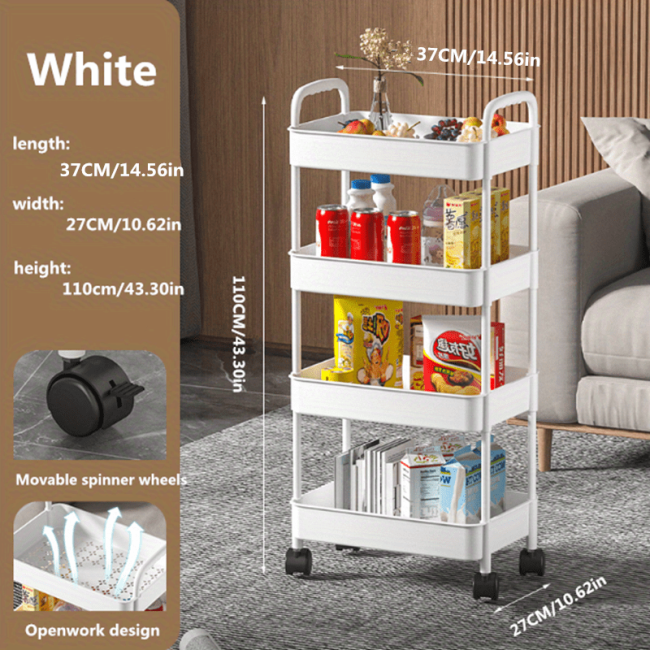 1pc Small Trolley Shelf, Floor Mount Storage Rack With Wheels, Multi ...