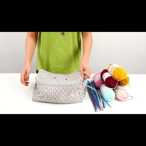 Yarn Storage Bag, Fabric Storage Bag With 4 Wire Hole And Compartment