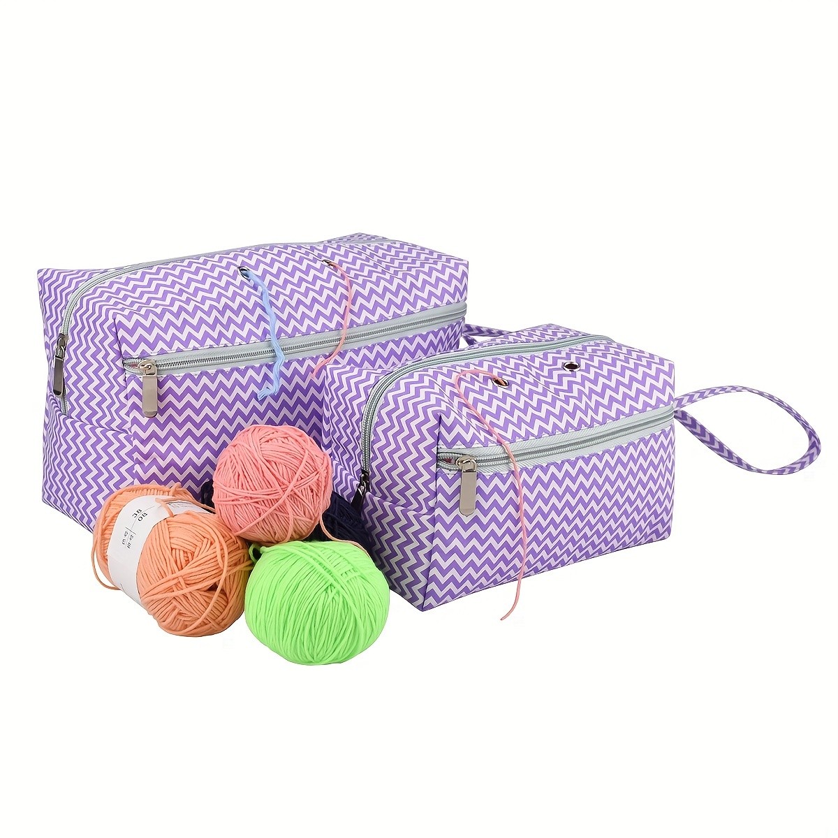 Yarn Storage Bag, Fabric Storage Bag With 4 Wire Hole And Compartment