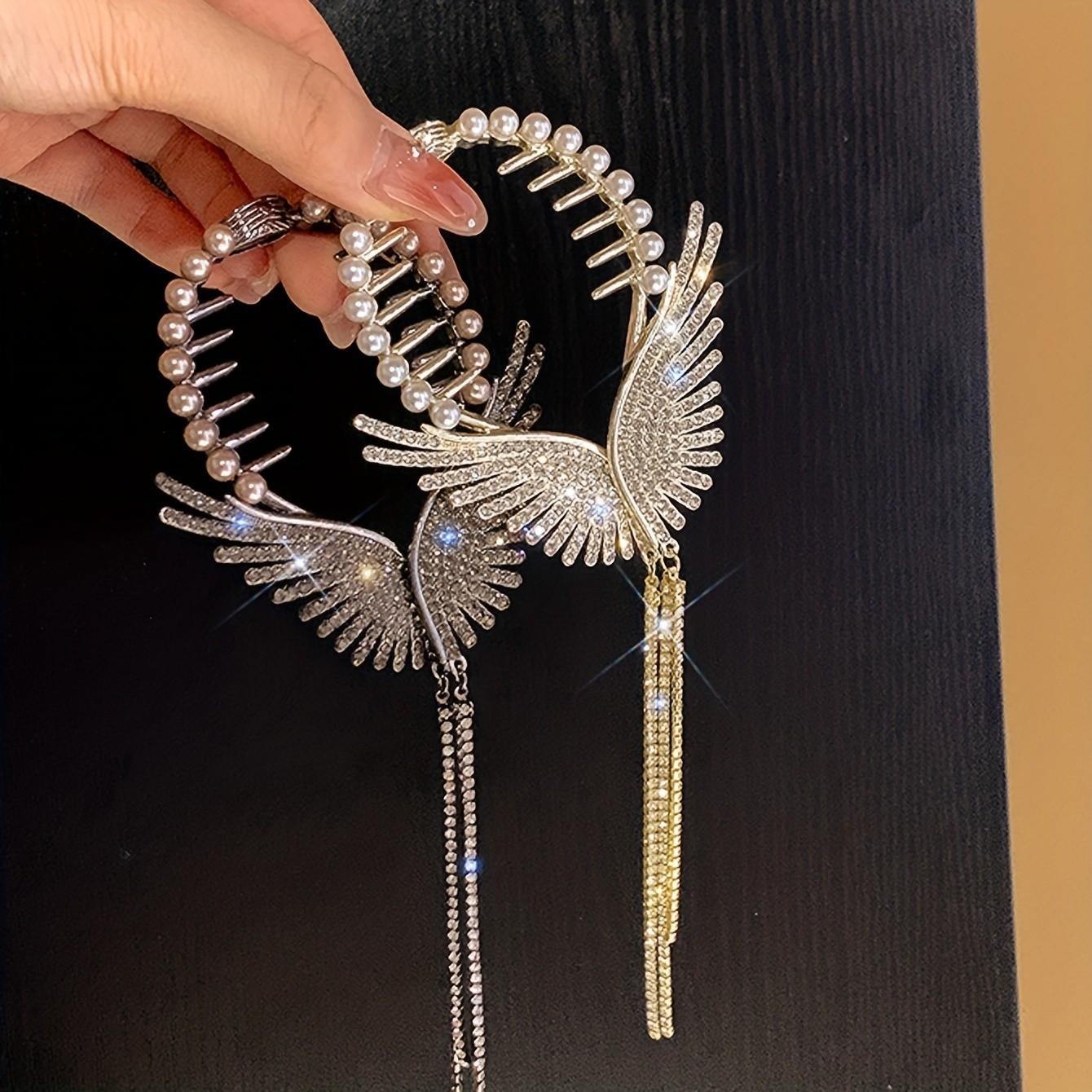 Elegant Flash Artificial Diamond Butterfly Wings Tassel Hair Clip ...