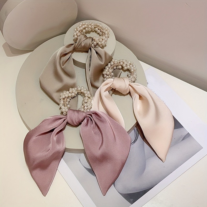 Simple Faux Pearl Hair Tie Elastic Scrunchie Ponytail Holder Head ...