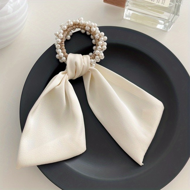 Simple Faux Pearl Hair Tie Elastic Scrunchie Ponytail Holder Head ...