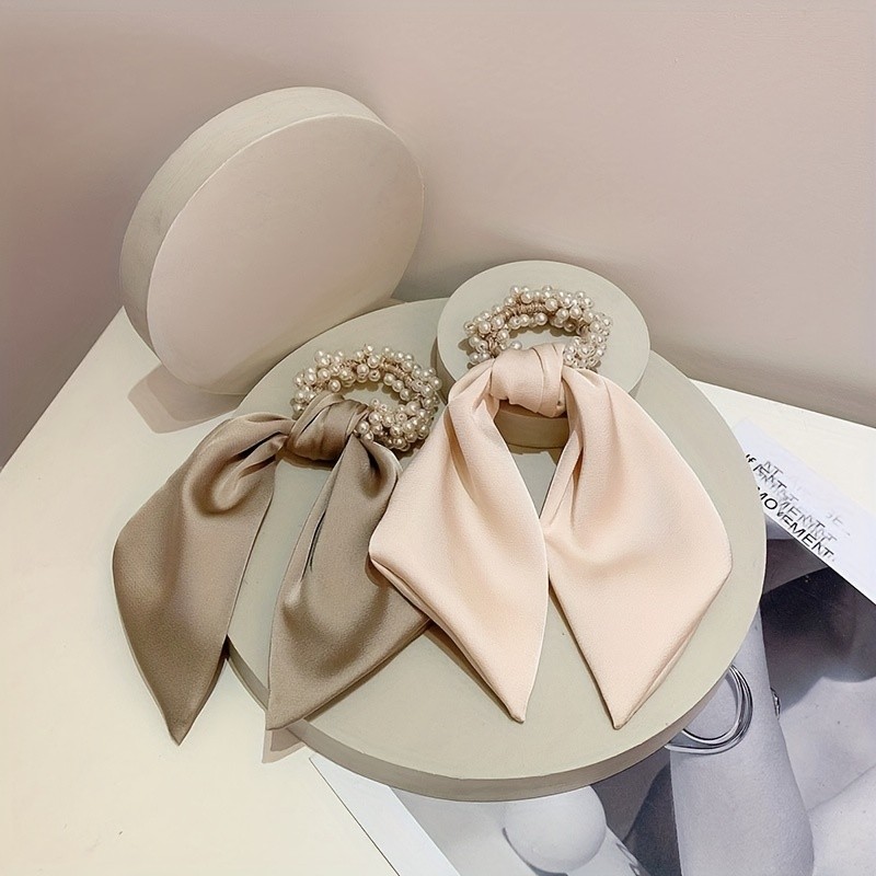 Simple Faux Pearl Hair Tie Elastic Scrunchie Ponytail Holder Head ...