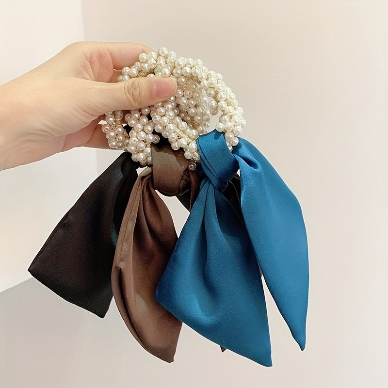 Simple Faux Pearl Hair Tie Elastic Scrunchie Ponytail Holder Head ...