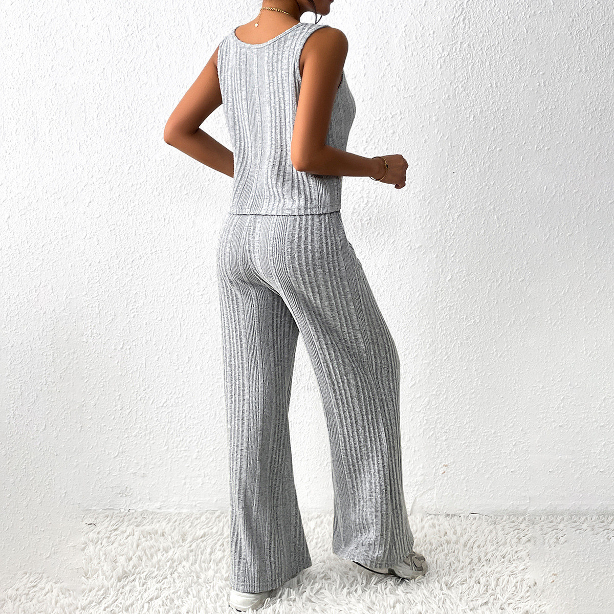 Fashion Women's Sleeveless Top + Loose Pant Two Pieces Set