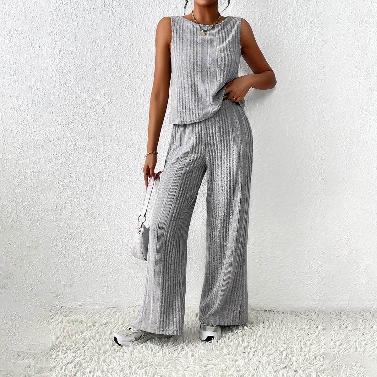 Fashion Women's Sleeveless Top + Loose Pant Two Pieces Set