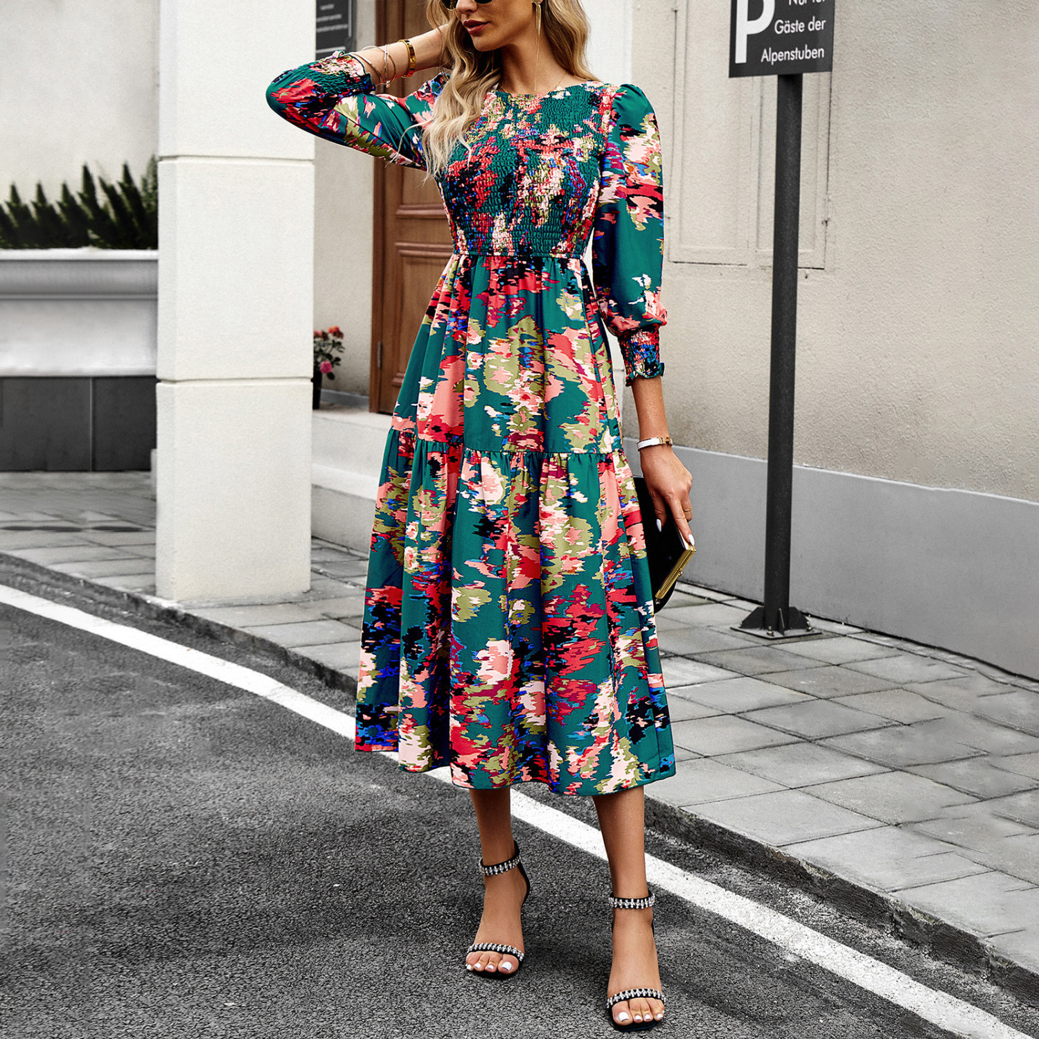 Women's Elegant Printed Midi Dress