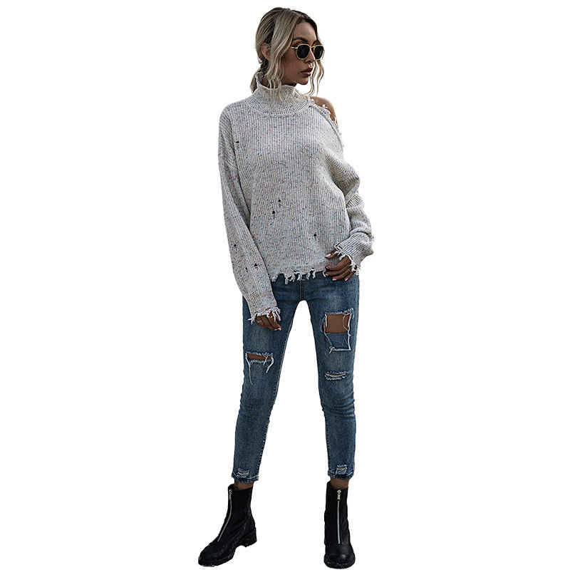 Womens Long Sleeve Loose Off Shoulder Knitted Sweater