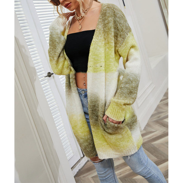 New Women's Fashionable Rainbow Long Sleeve Loose Casual Cardigan