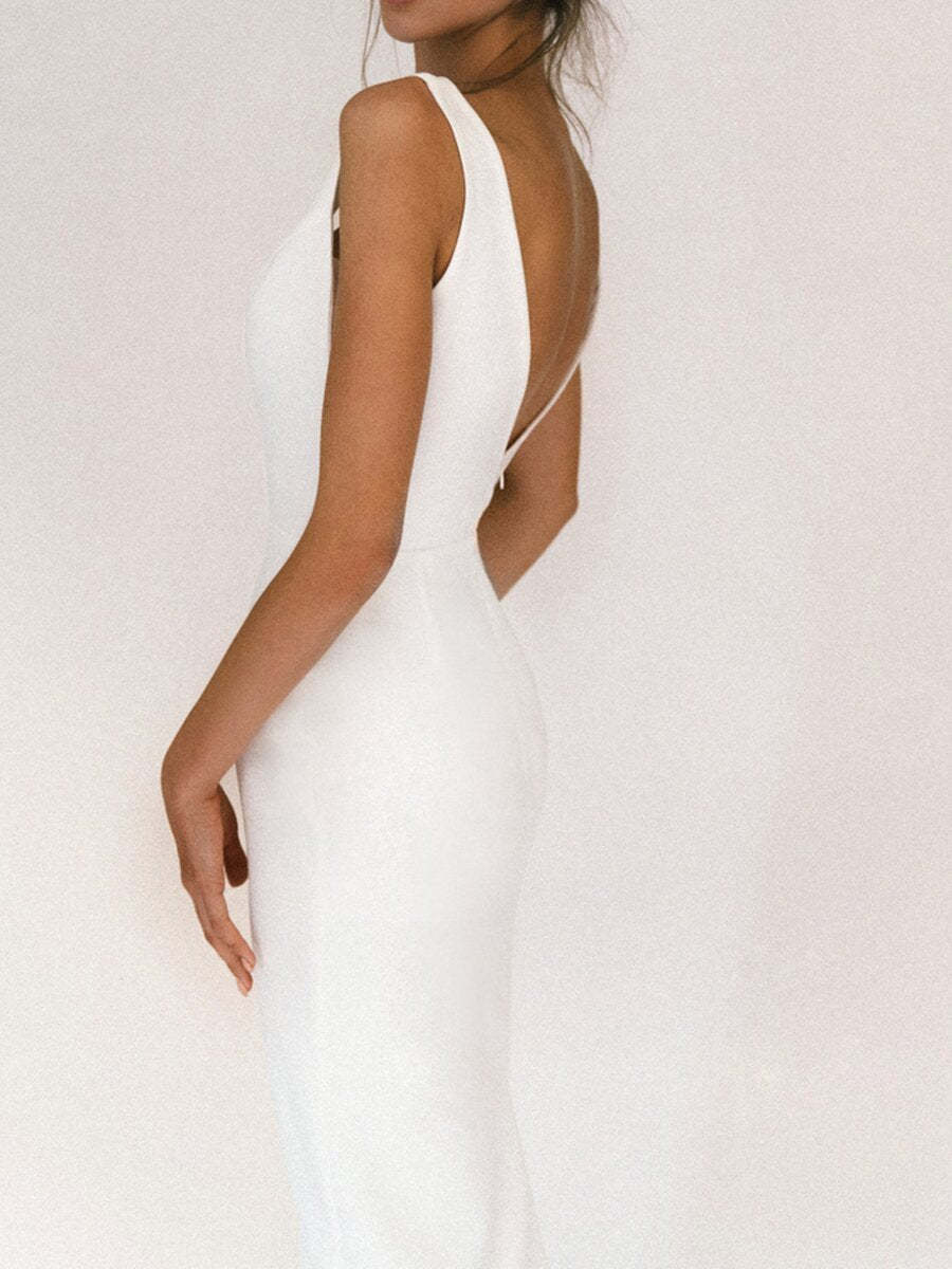White Backless Slit Dress