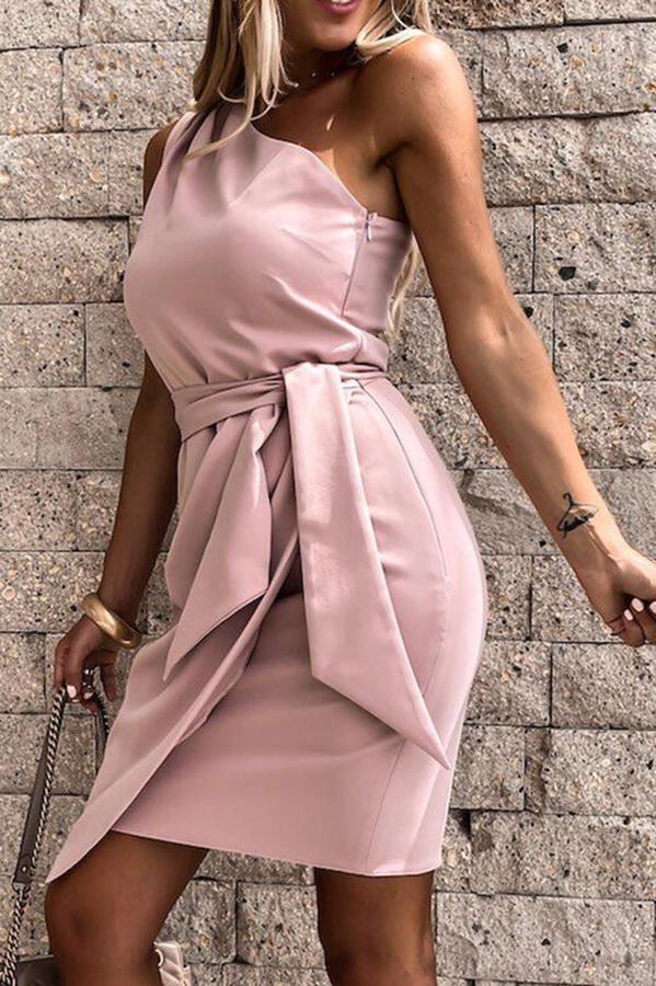 One-shoulder Solid Color Party Dress