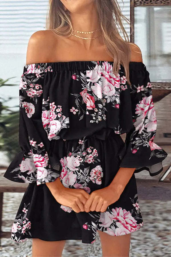 Printed Off Shoulder Mini Dress
