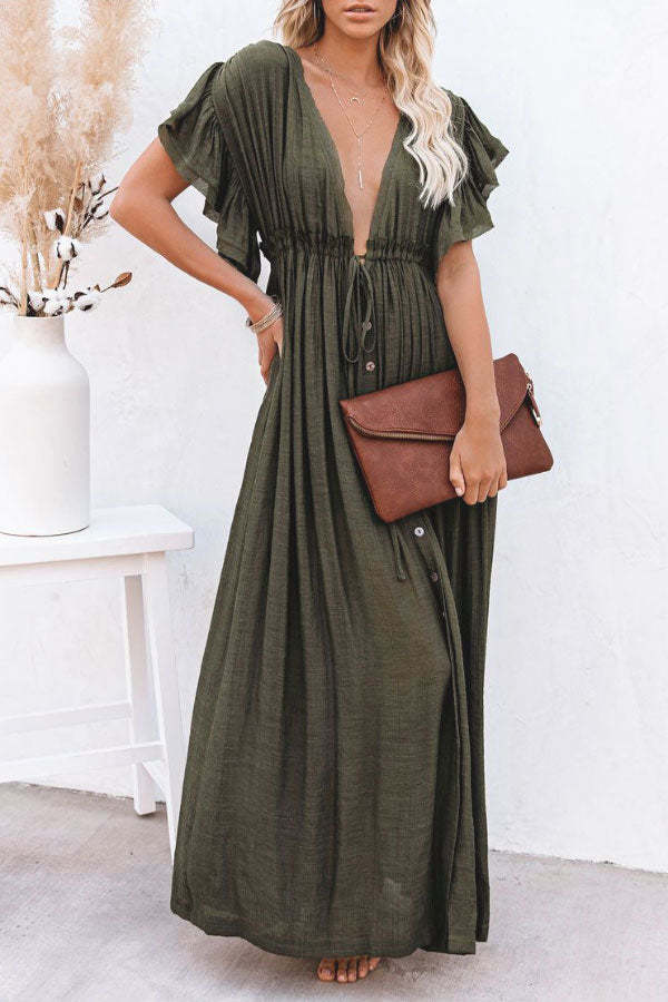 Fairy Air Fluttering V-neck Ruffle Sleeves Dress