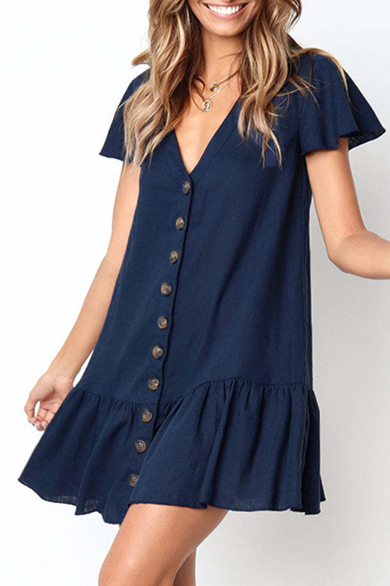Fashion British Style Solid Patchwork V Neck Princess Dresses