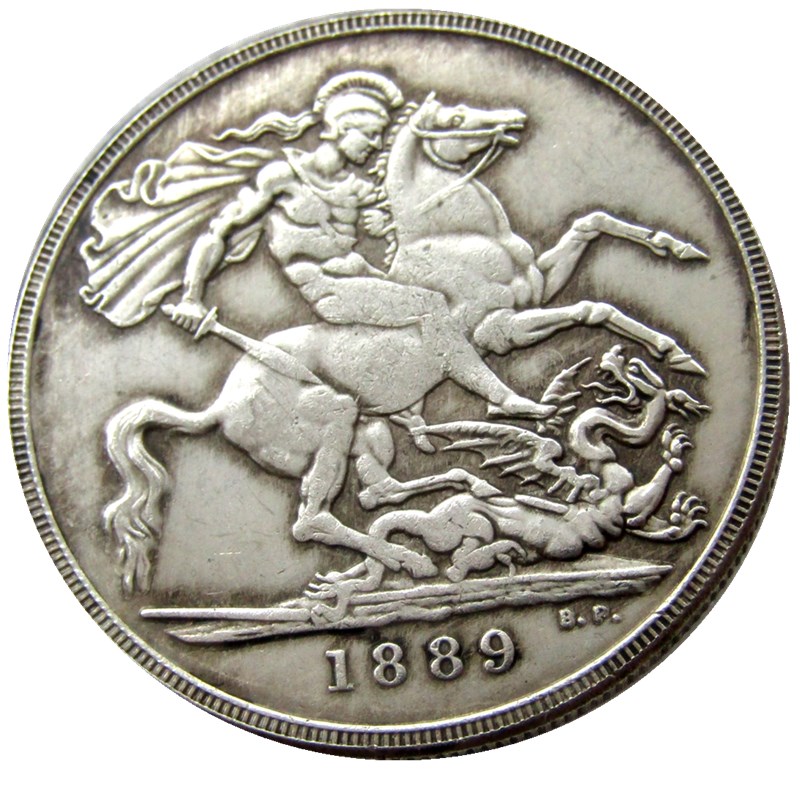 US$ 1.68 - England UK 1889 One Crown Queen Victoria Silver Plated Copy ...