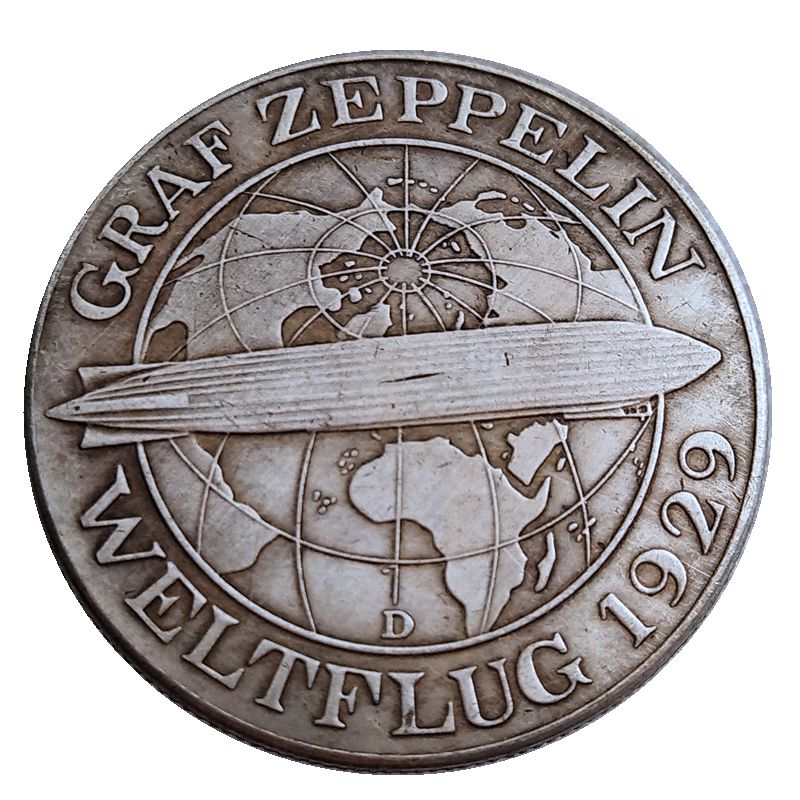 US$ 1.68 - Germany 5 Reichsmark Graf Zeppelin 1930 Silver Plated Copy ...