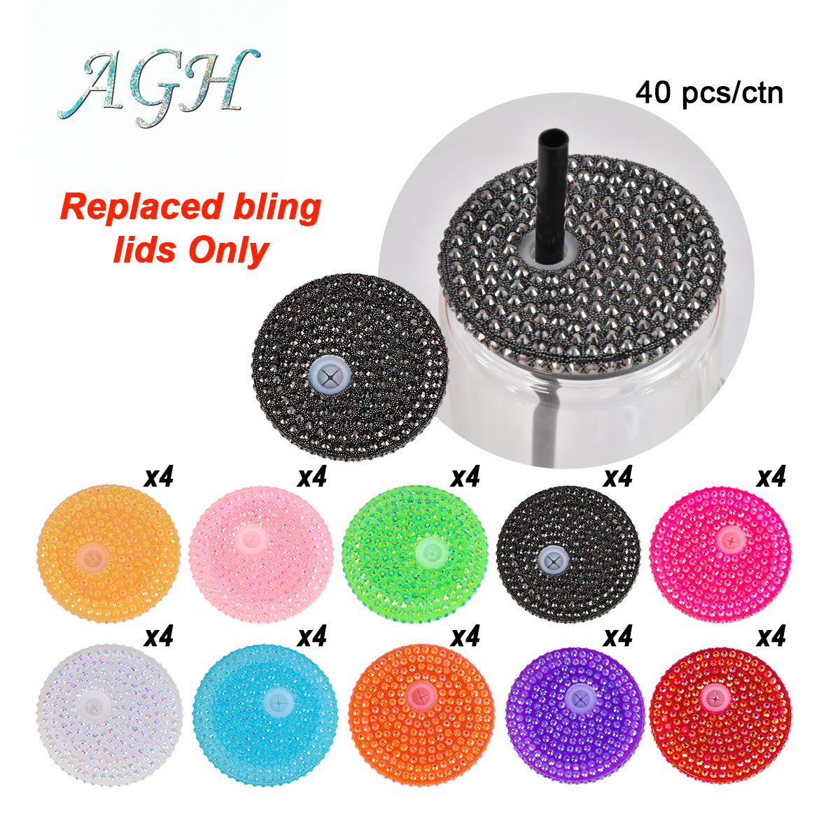 AGH US 40pcs Exclusive mixed replacement lids only colorful diamond ...